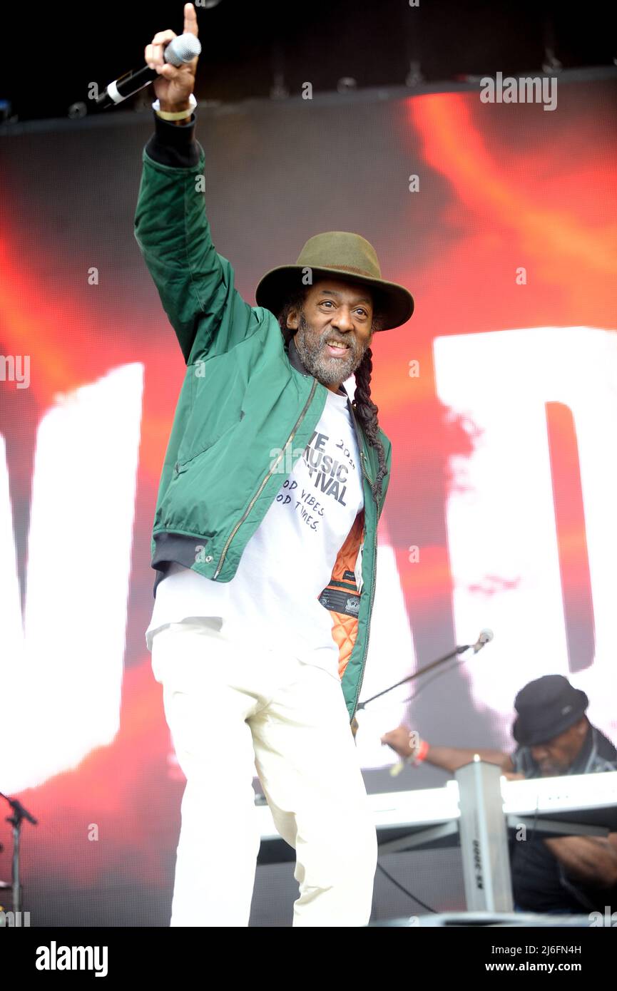 Drummie Zeb of Aswad R&B group Performs live at the Lets Rock Leeds 80s ...