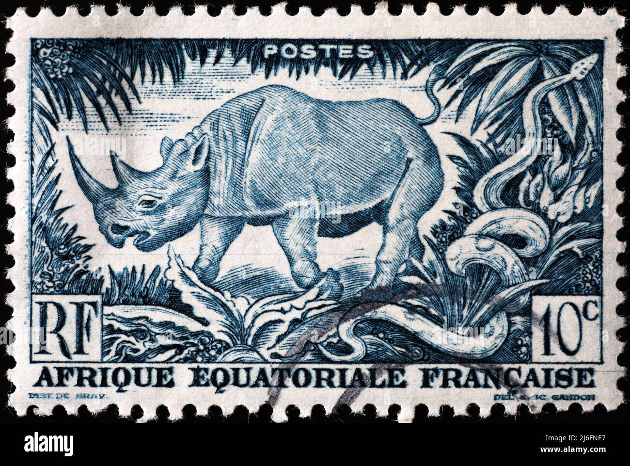Black rhinoceros on ancient african postage stamp Stock Photo - Alamy