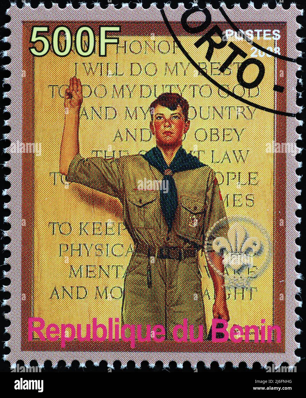 Boy scout promising to do his best on postage stamp Stock Photo - Alamy