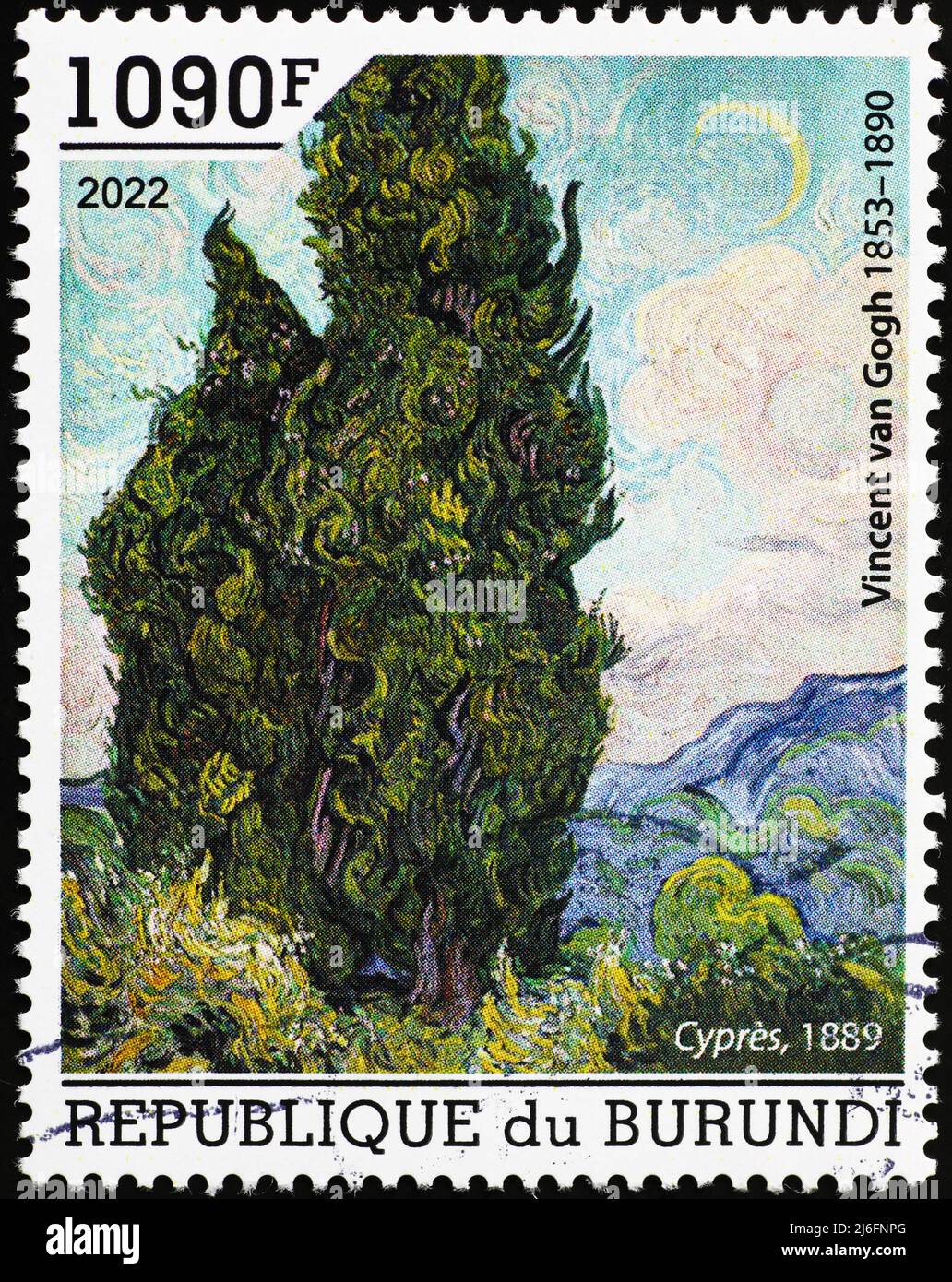 Cypress by Vincent Van Gogh on postage stamp Stock Photo - Alamy