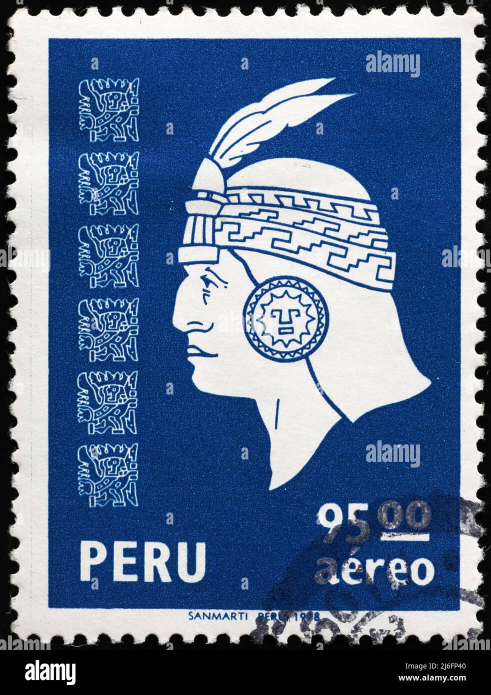 Inca portrait on old peruvian postage stamp Stock Photo - Alamy