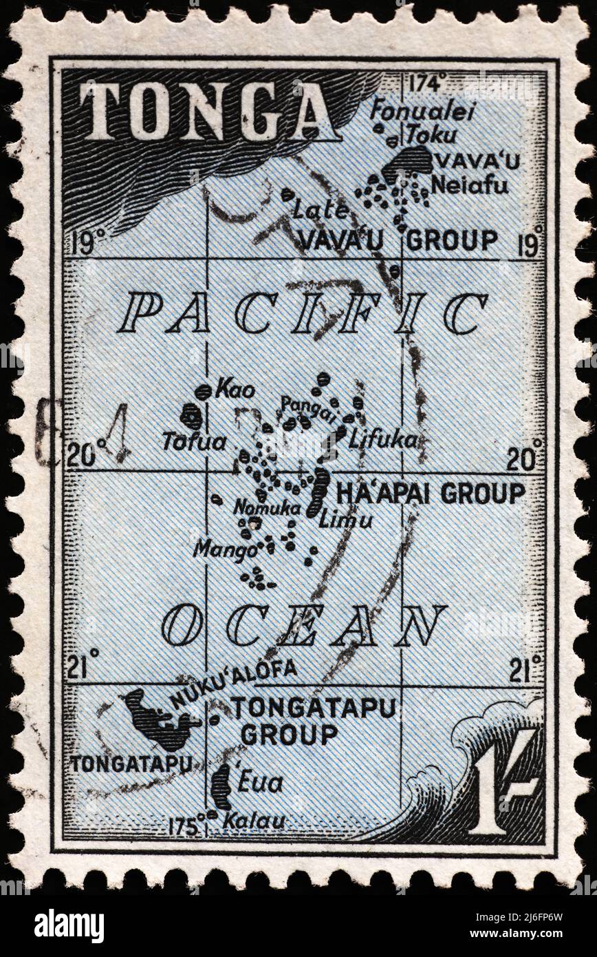 Map of Tonga archipelago on vintage postage stamp Stock Photo - Alamy