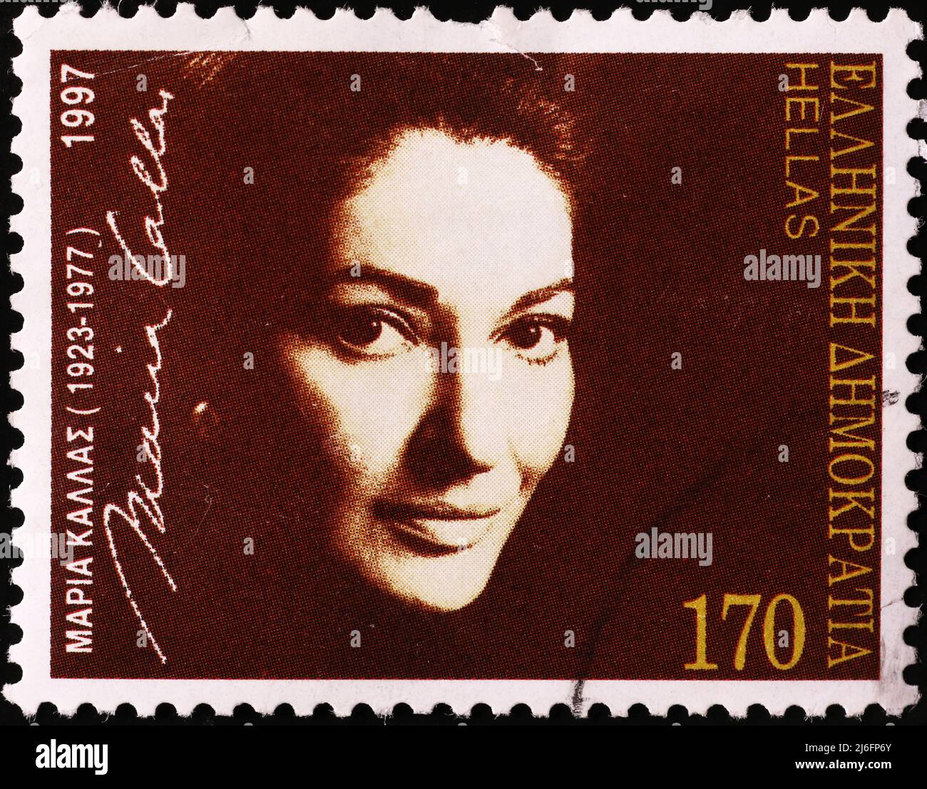 Maria Callas portrait on old greek postage stamp Stock Photo - Alamy