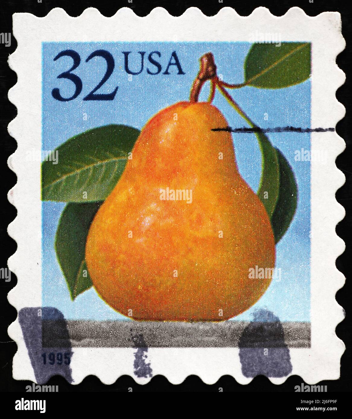 Pear on american postage stamp Stock Photo - Alamy