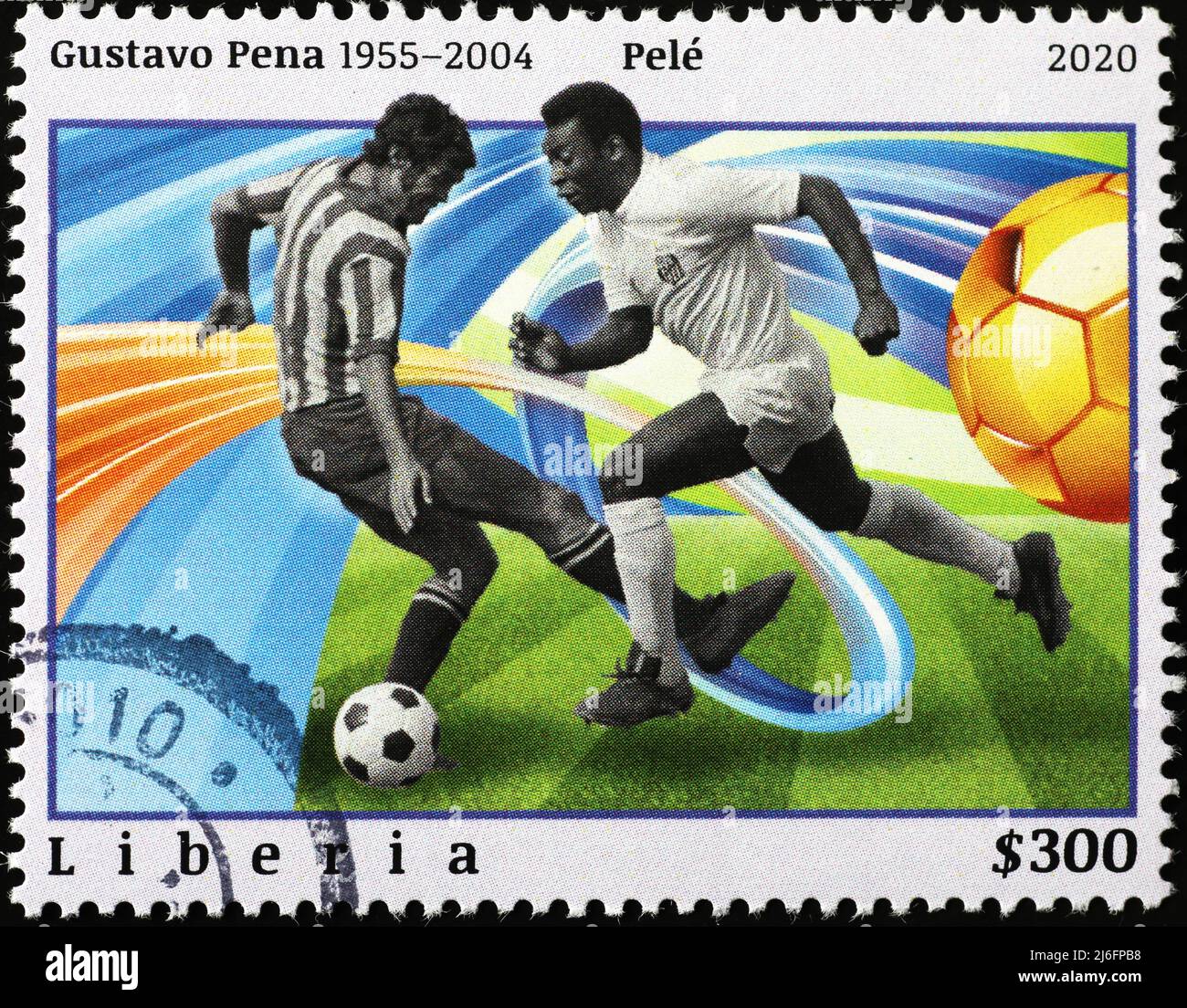 Picture of Pelè in dribbling on postage stamp Stock Photo - Alamy