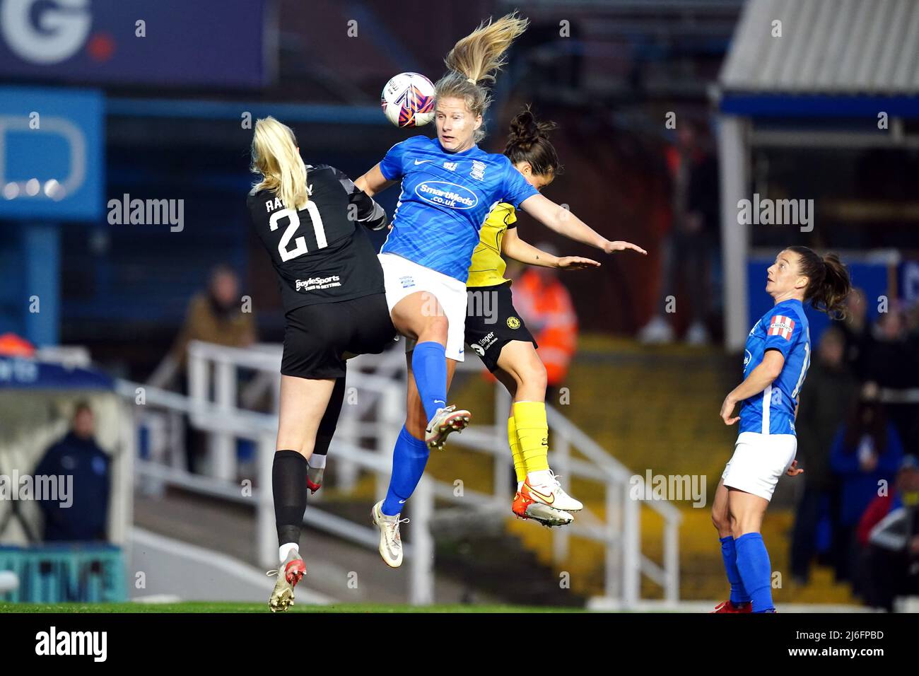 Chelsea's Jessie Fleming (behind) battles for the wall with Birmingham ...