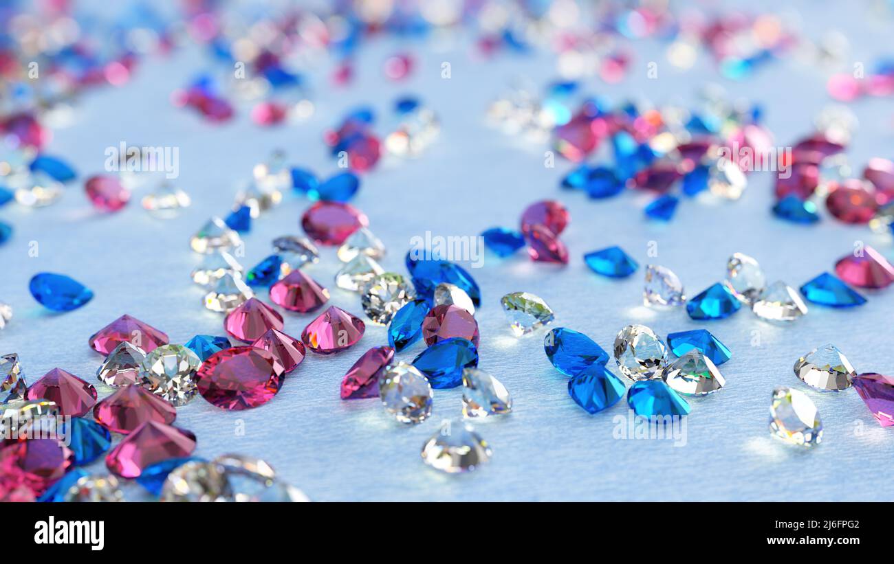 Blue, Pink And Colorless Topaz On Light Blue Background Stock Photo - Alamy