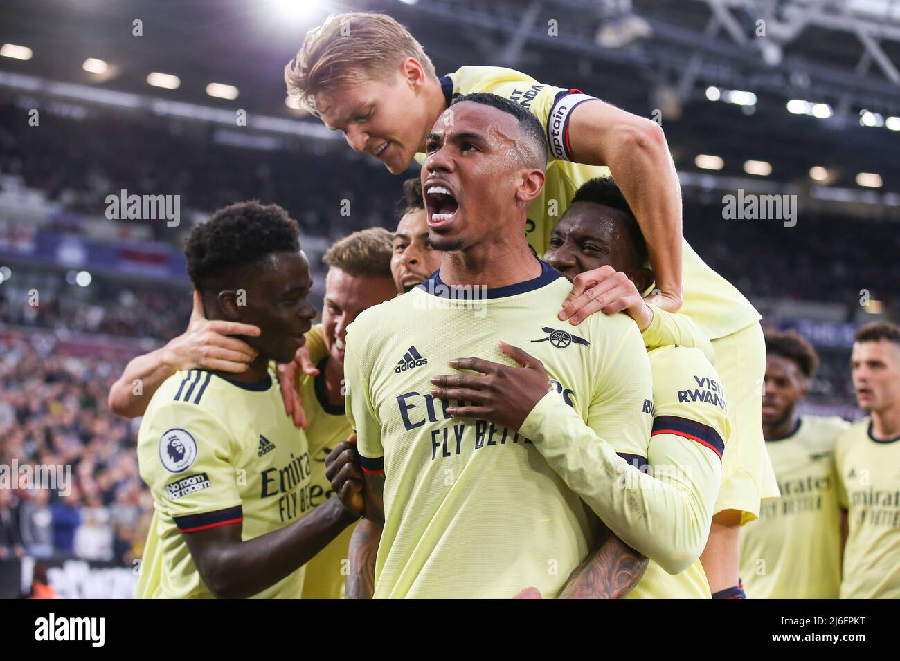 Gabriel #6 of Arsenal celebrates his goal to make it 1-2 Stock Photo ...