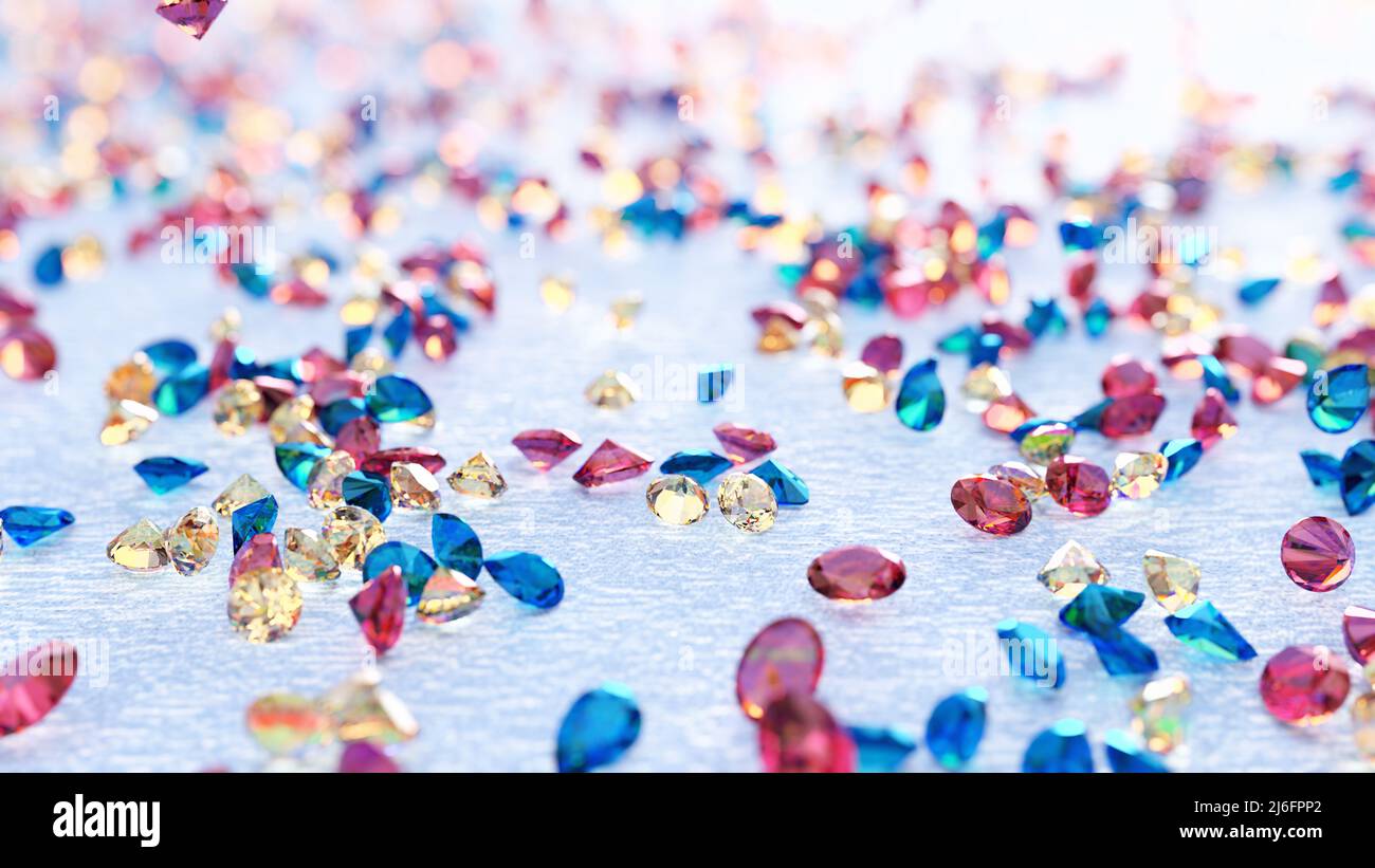 Topaz Rain. Pink, Yellow And Blue Topaz Falling On Light Blue ...