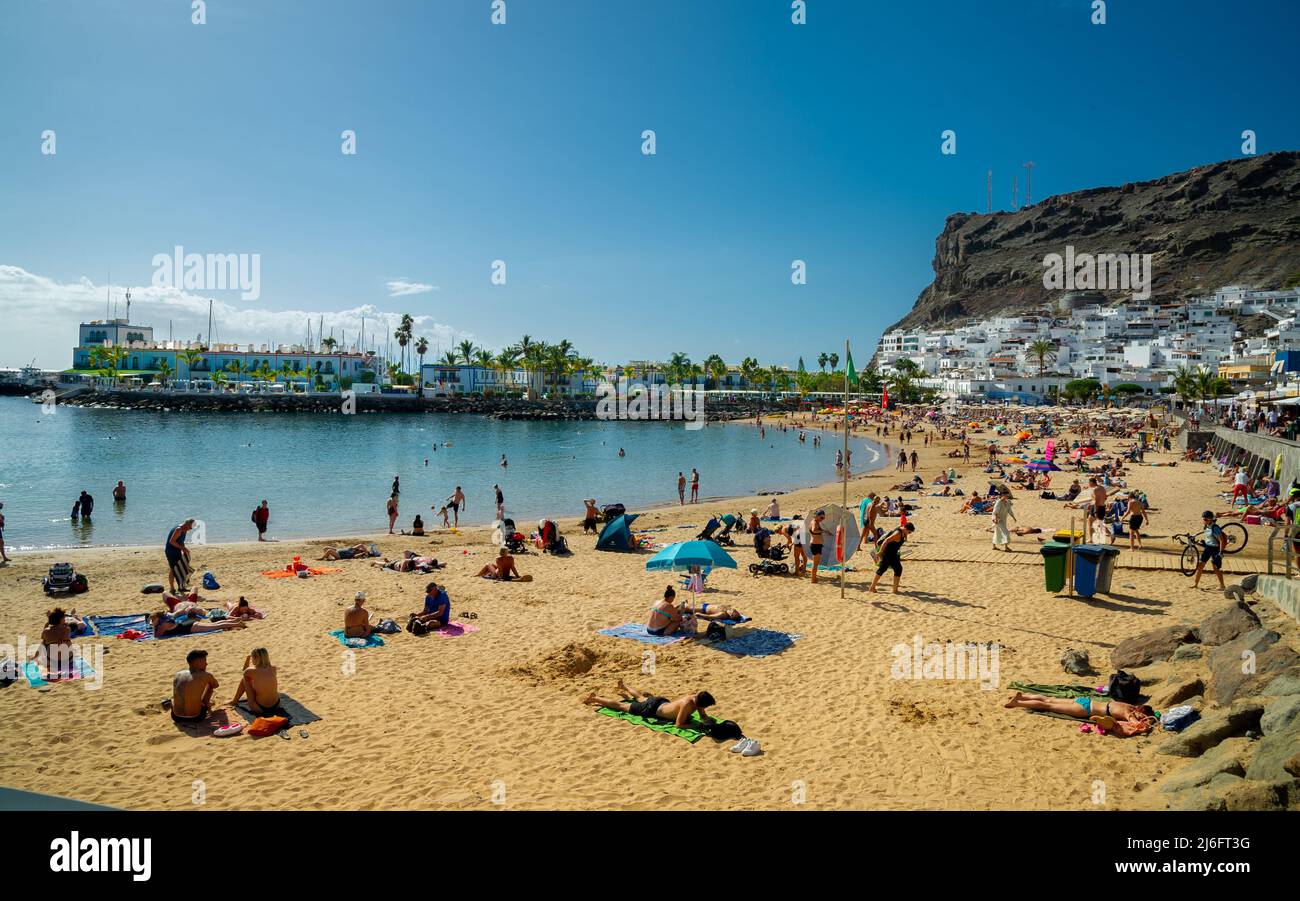 2 february 2022 Beach in resort town Puerto Rico Gran Canaria with ...