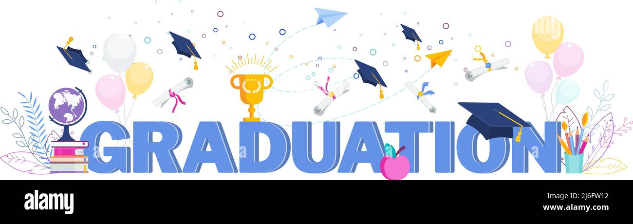 Graduation lettering. Festive inscription. Word made up of capital ...