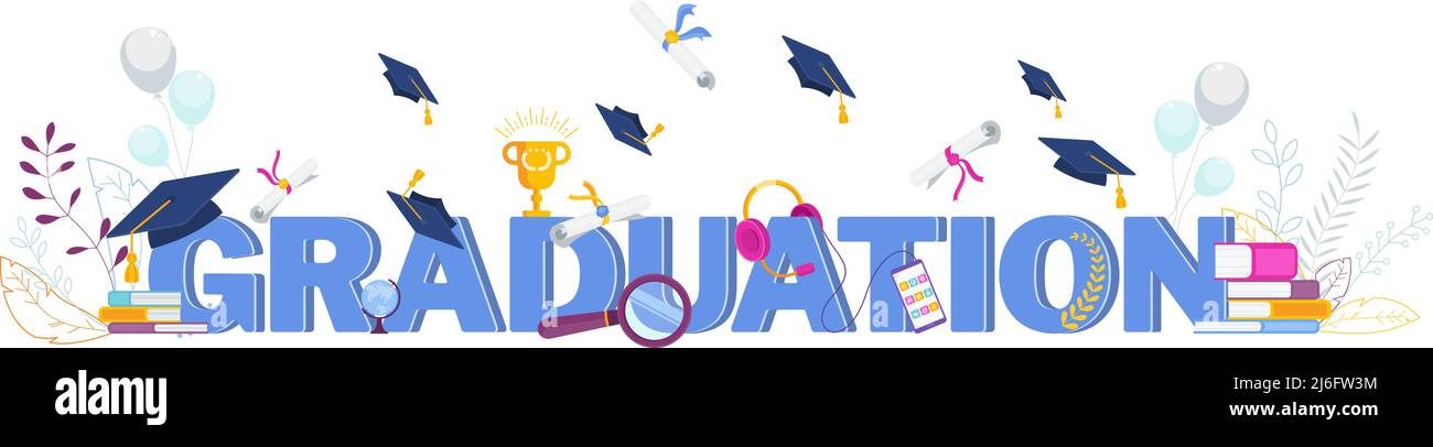 Graduation lettering. Festive inscription. Word made up of capital ...