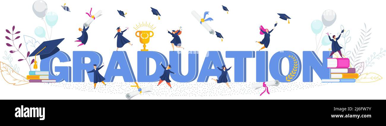 Graduation lettering. Festive inscription. Word made up of capital ...