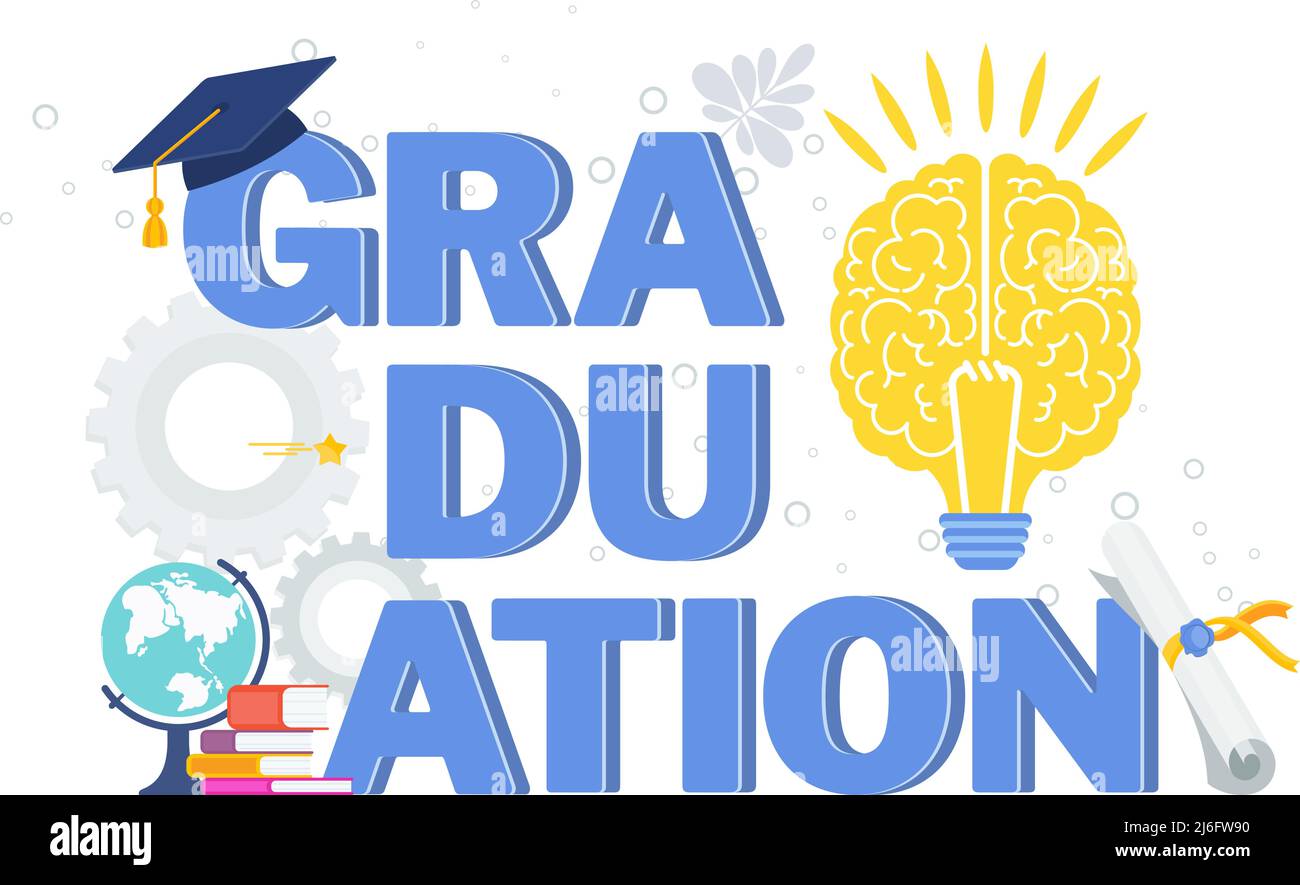 Graduation lettering. Festive inscription. Word made up of capital ...