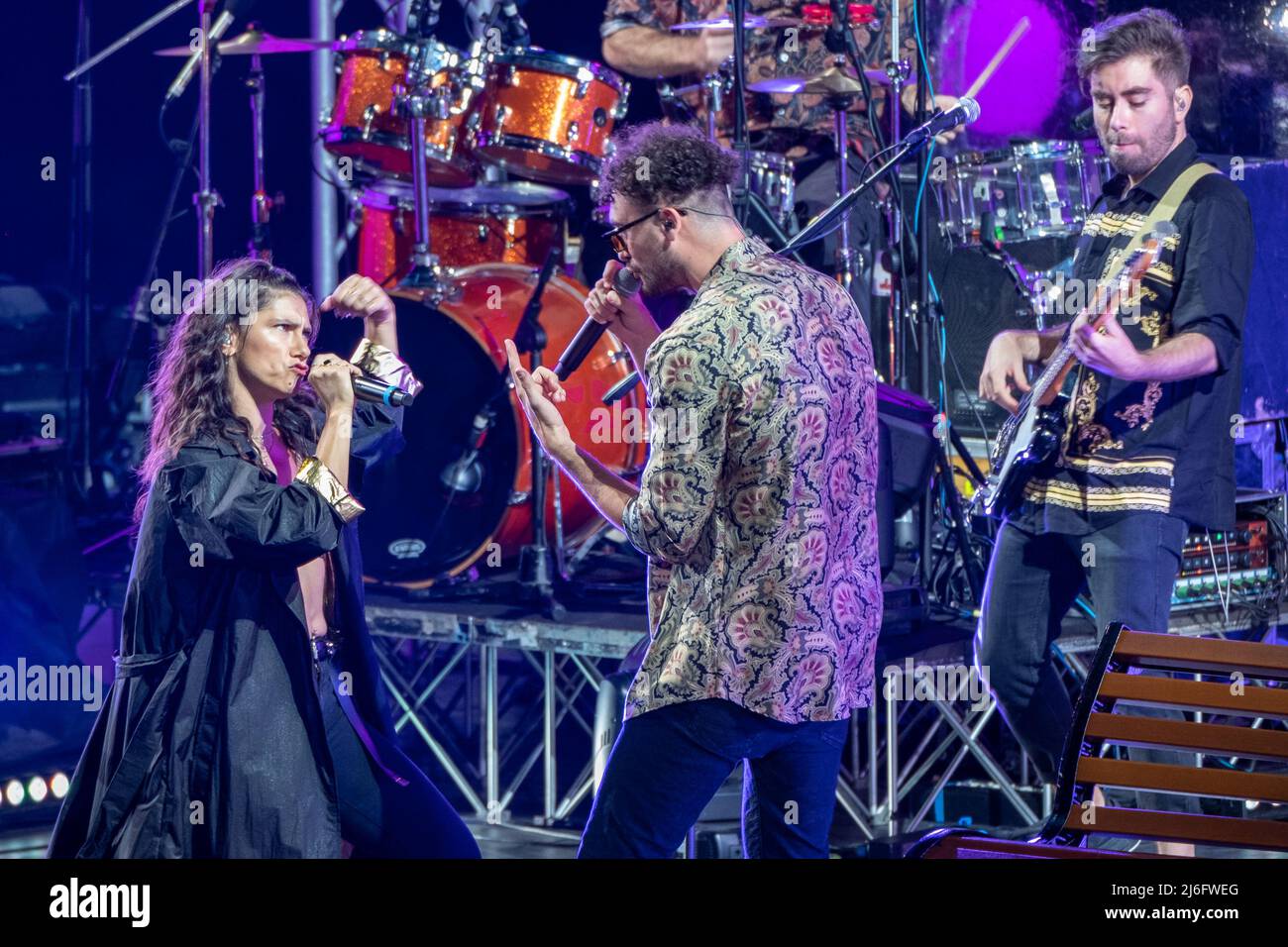 Live performs of Italian rappers Carl Brave on 23rd August 2021 for his ...