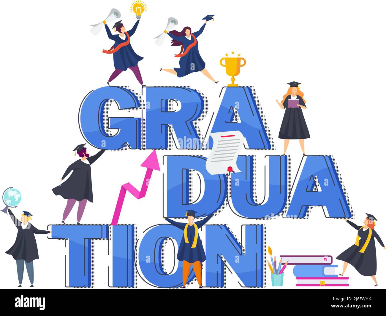 Graduation lettering. Festive inscription. Word made up of capital ...