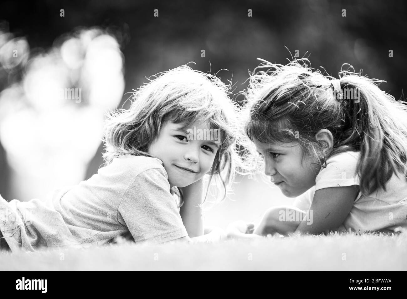 Cute couple of kids in love. Children relationships. Little boy girl ...