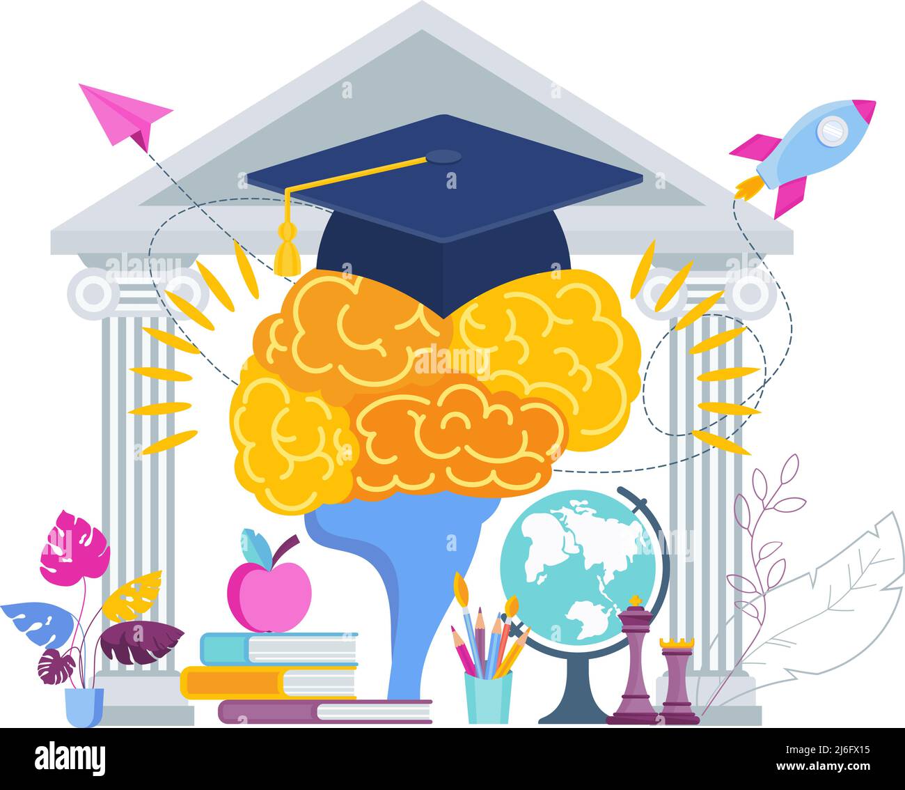 Brain and cap university graduate cap. Graduation gown Stock Vector ...