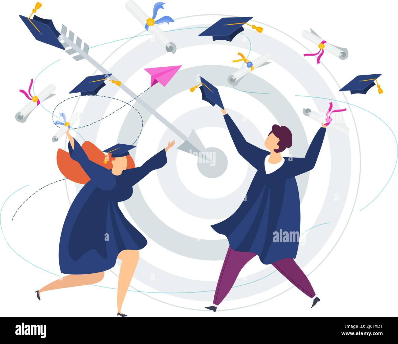 Happy Young Couple of Graduation Dancing and Jumping Stock Vector Image ...