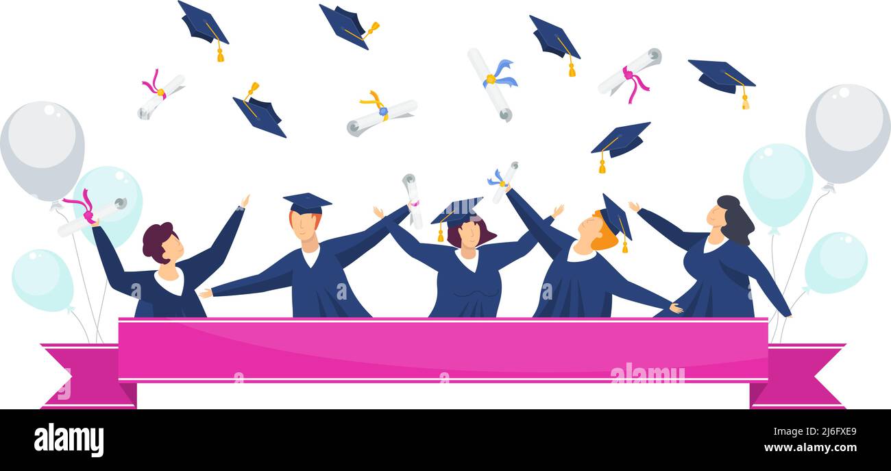 Happy Young Group Graduation Jumping. Graduation gown. Student party ...