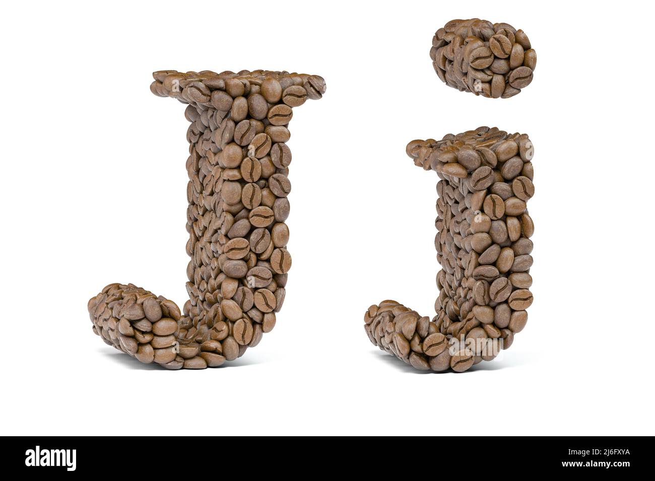 Letter J from coffee bean isoilated on white. Coffee alphabet font. 3d ...