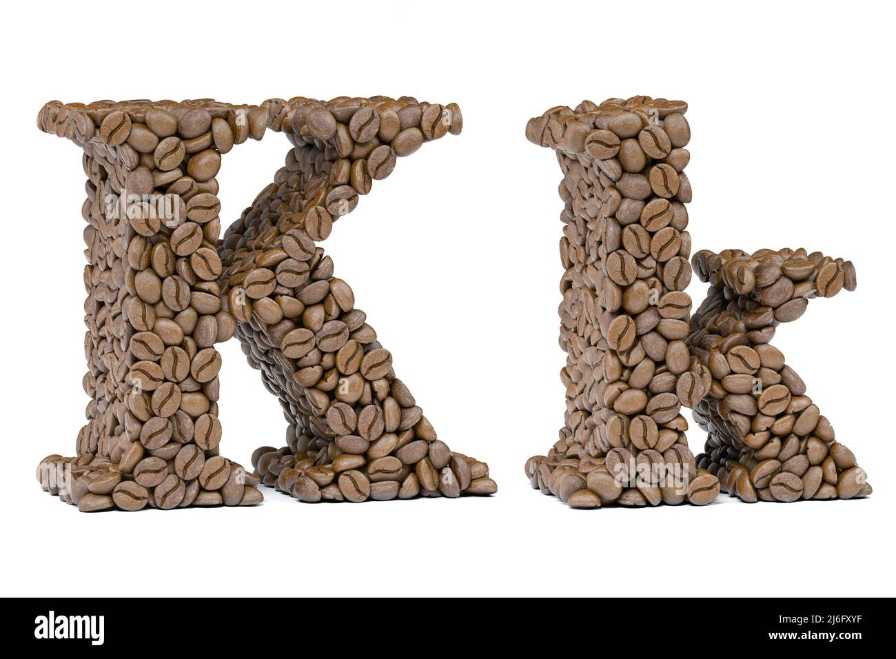Letter K from coffee bean isoilated on white. Coffee alphabet font. 3d ...