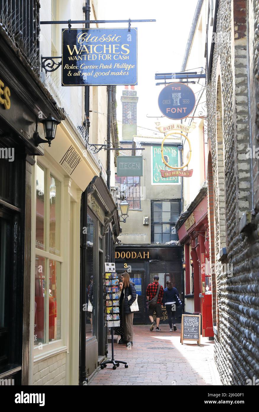 Independent shops on Meeting House Lane, in the Lanes, in Brighton ...