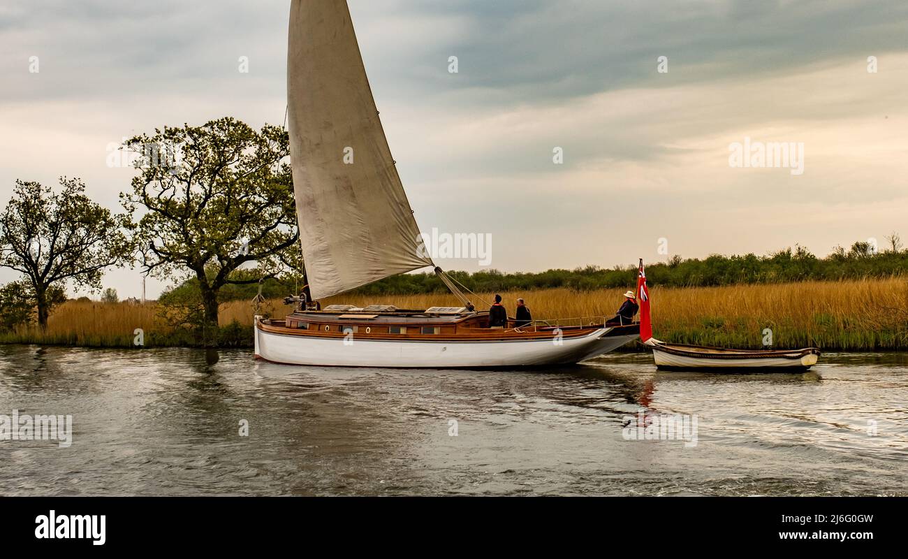 Horning, Norfolk, UK – 01 May 2022. The Norfolk pleasure wherry “Olive ...