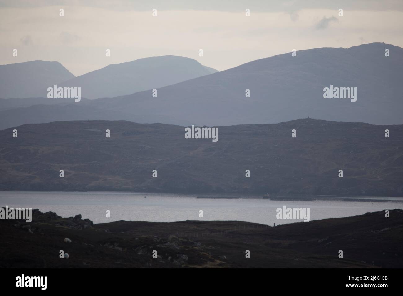 Rugged landscape of the Isle of Lewis in April, near Dun Carloway ...