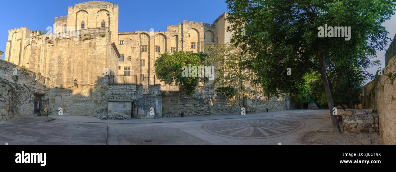 Palace of popes seen from back in Avignon in Provence. France. Panorama ...