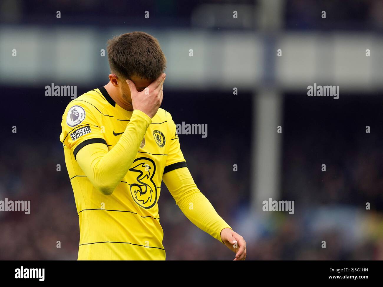 Liverpool, England, 1st May 2022. Mason Mount of Chelsea reacts at thye ...