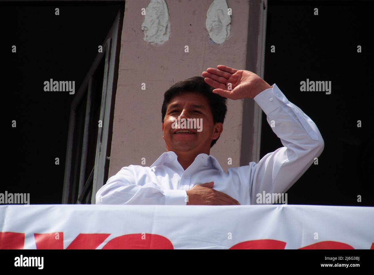 Lima, Peru. 01st May, 2022. President of Peru Pedro Castillo greeting ...