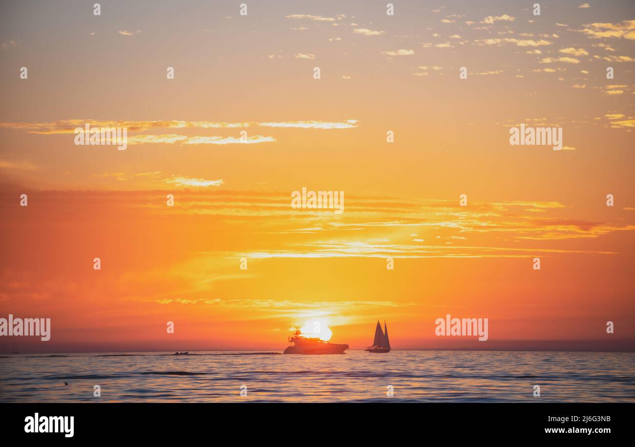 Beautiful sunrise, sun, blue sky with cloud and the sea landscape Stock ...