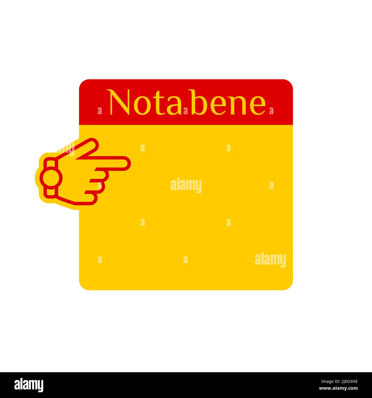 Note, quote, footnote textbox. Nota bene latin phrase. Forefinger and ...