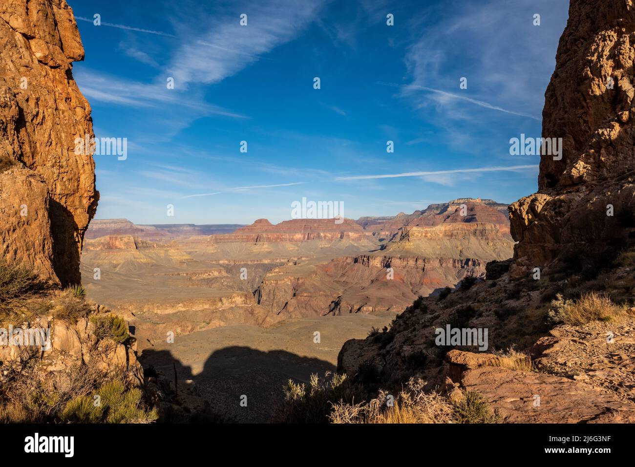 Looking Through the Cliff Walls Down to the tonto plateau in the Grand ...