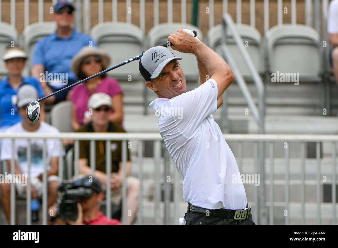 THE WOODLANDS, TX - MAY 01: Steven Alker watches his tee shot on 10 ...