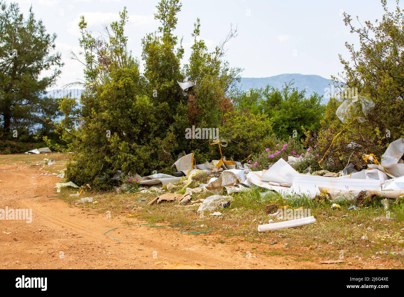 Human garbage thrown into the clean nature. environmental pollution in ...