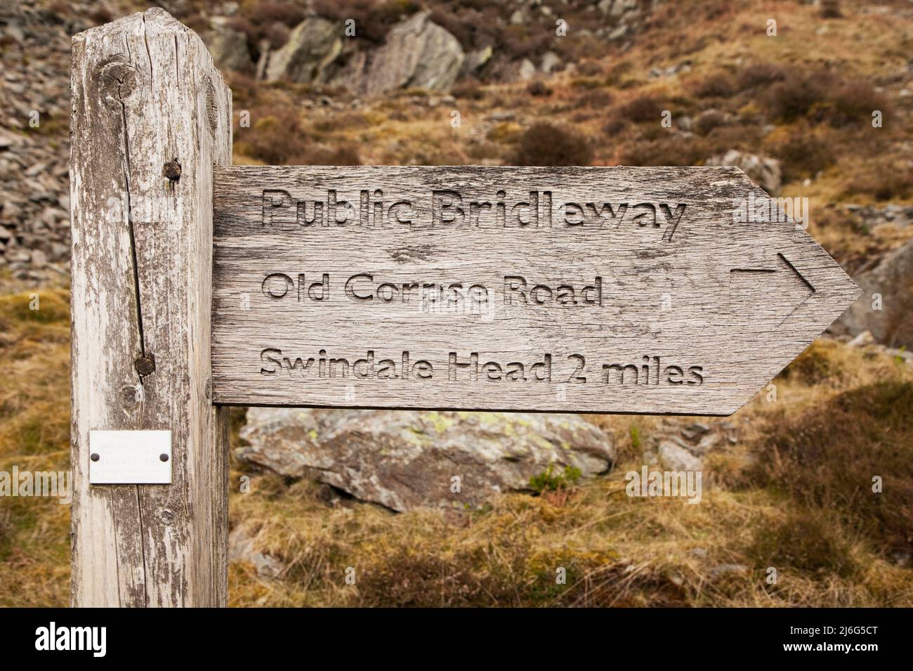 Signpost in Mardale pointing along the Old Corpse Road towards Swindale ...