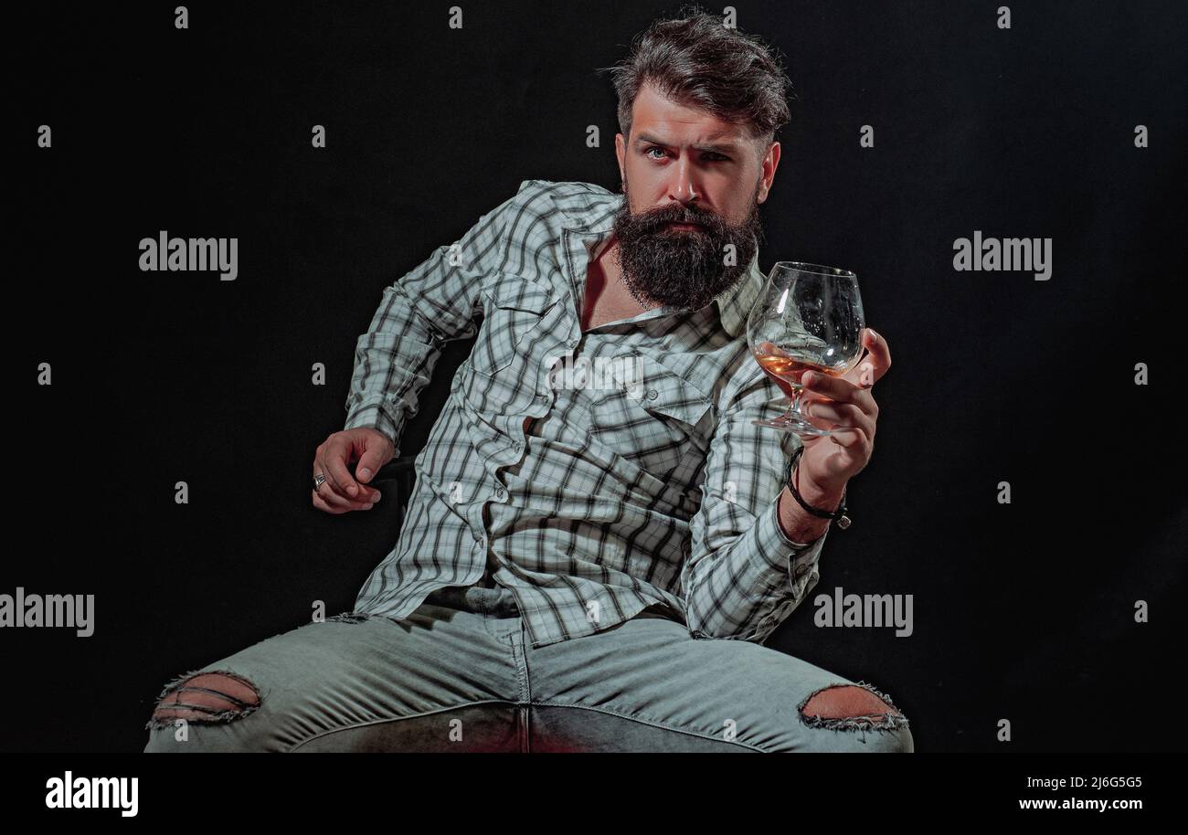 . Stressed and pressured. Serious sad woman having alcohol addiction ...