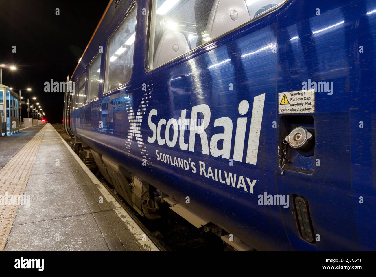 Scotrail class 158 train 158718 at Tweedbank railway station at the end ...