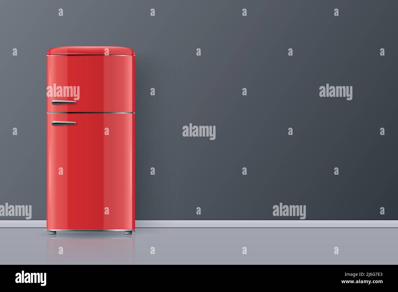 Vector Banner with 3d Realistic Glossy Red Retro Vintage Fridge ...