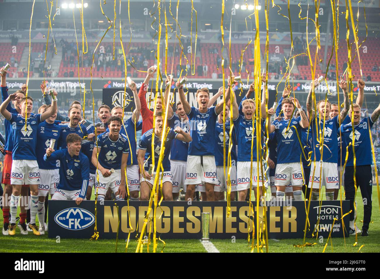 Oslo, Norway. 01st, May 2022. The players of Molde are celebrating ...
