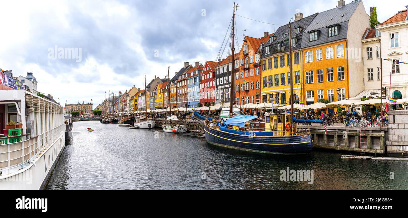 Beautiful aerial view of Nyhavn, canal and entertainment district in ...