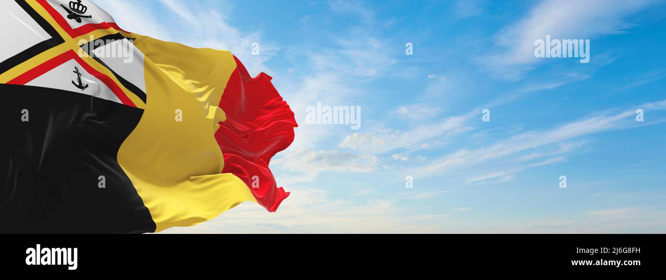 official flag of Minister of Defence 1959 1973, Belgium at cloudy sky ...