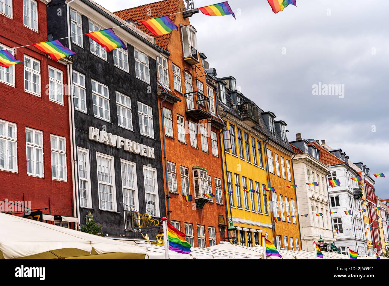 Beautiful aerial view of Nyhavn, canal and entertainment district in ...