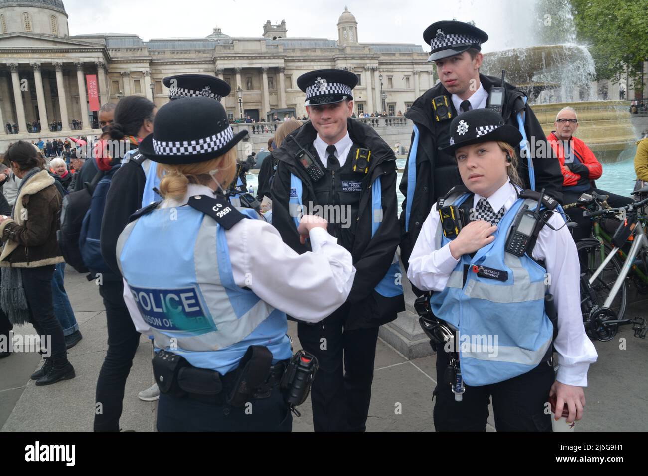 police constables have brief during the mayday rally which was peaceful ...