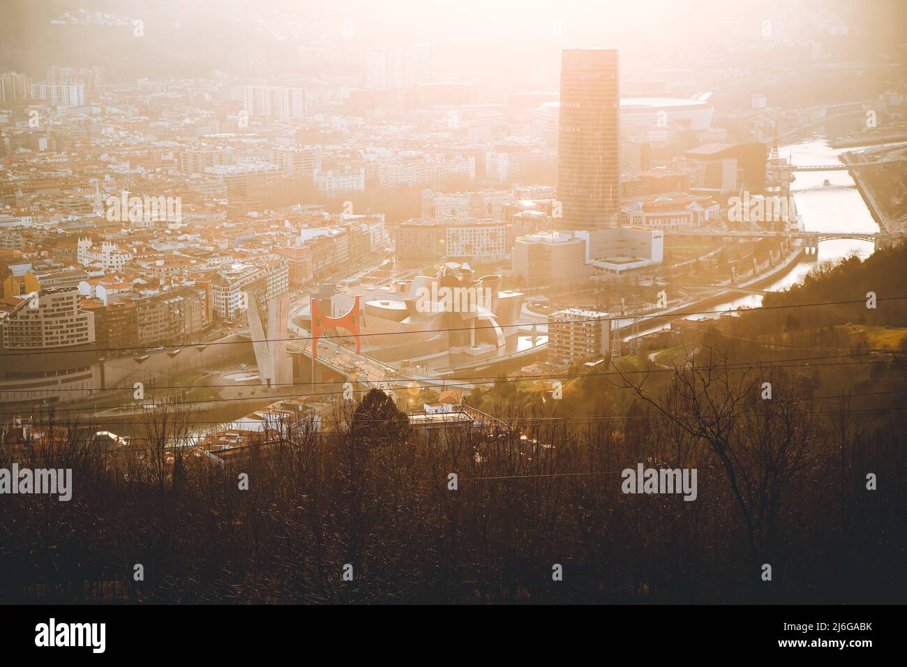 Sunset view of Bilbao city in northern Spain. Guggenheim Museum in the ...