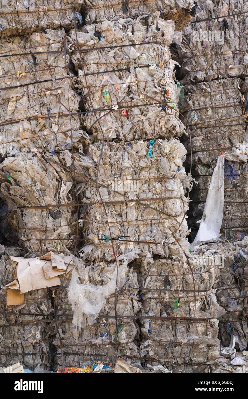 Bales of recyclable materials at sorting centre, Quebec, Canada Stock ...