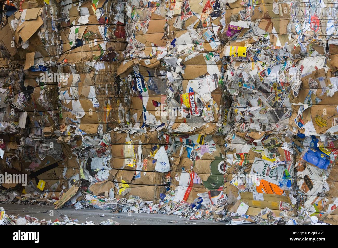 Bales of recyclable cardboard and paper at sorting centre Stock Photo ...