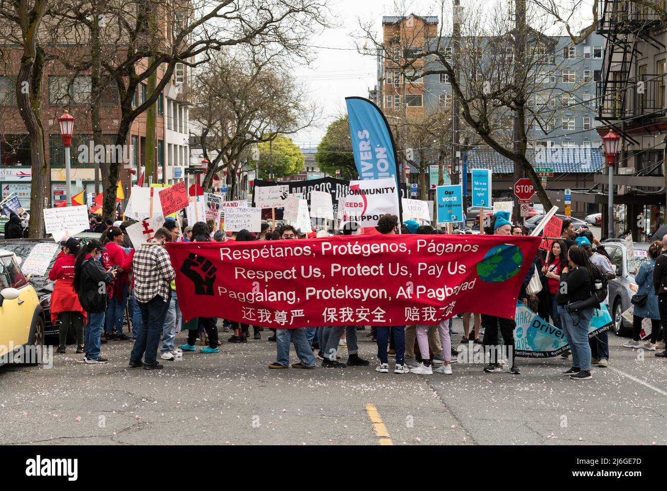 Seattle, USA. 1st May, 2022. The annual workers rights May Day March ...